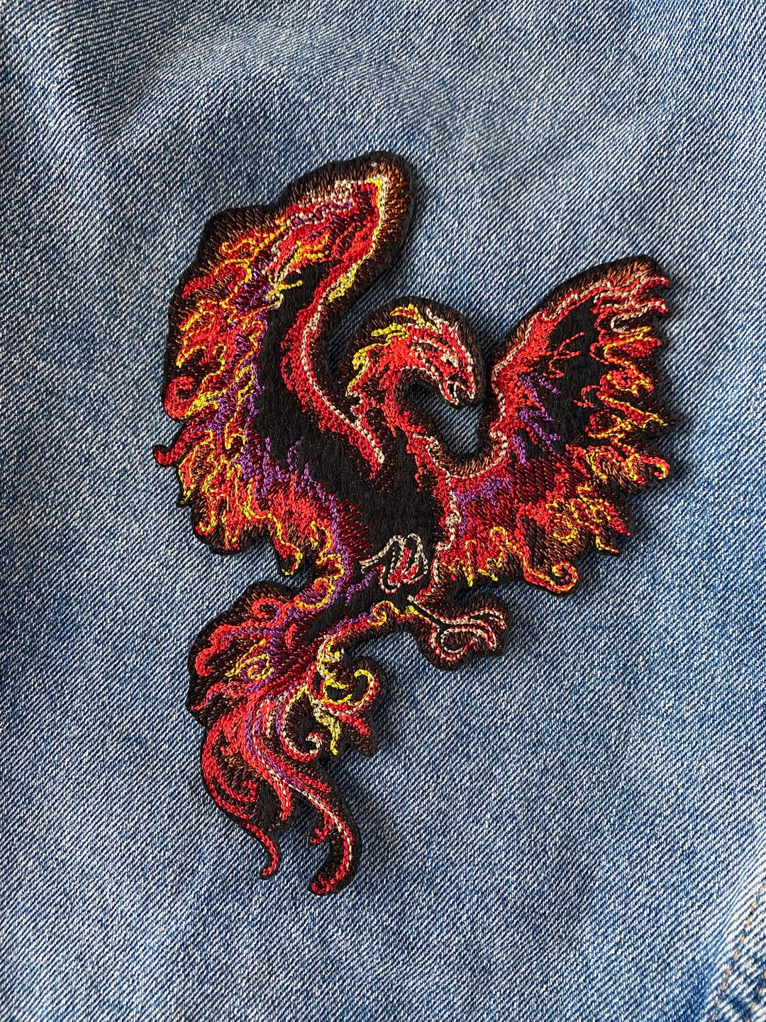 Embroidered Phoenix Iron on Patch: Red Gold Fire Bird Motif - Etsy
