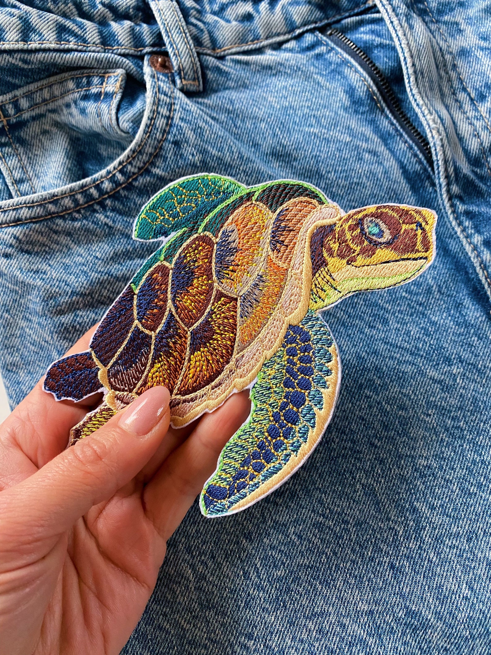Sea Turtle Embroidered Patch: Iron on Applique, Ocean Creature Badge - Etsy