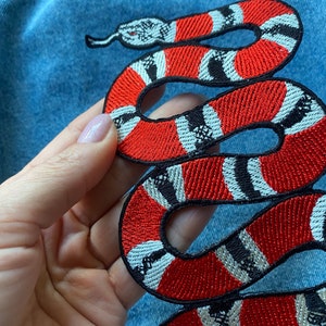 Coral Red Snake Iron on Patch, Cobra Badge, Rattlesnake Sew on Applique ...