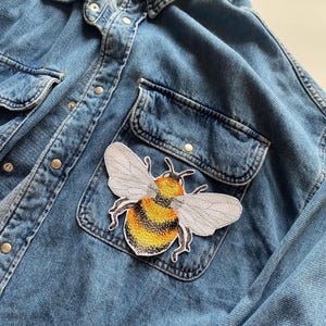 Bee Iron on Patch, Bumble Queen Decor, Embroidered Applique for Jacket ...