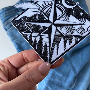 Compass Day Night Patch, Explorer Hiking Patch, Black White Traveler ...