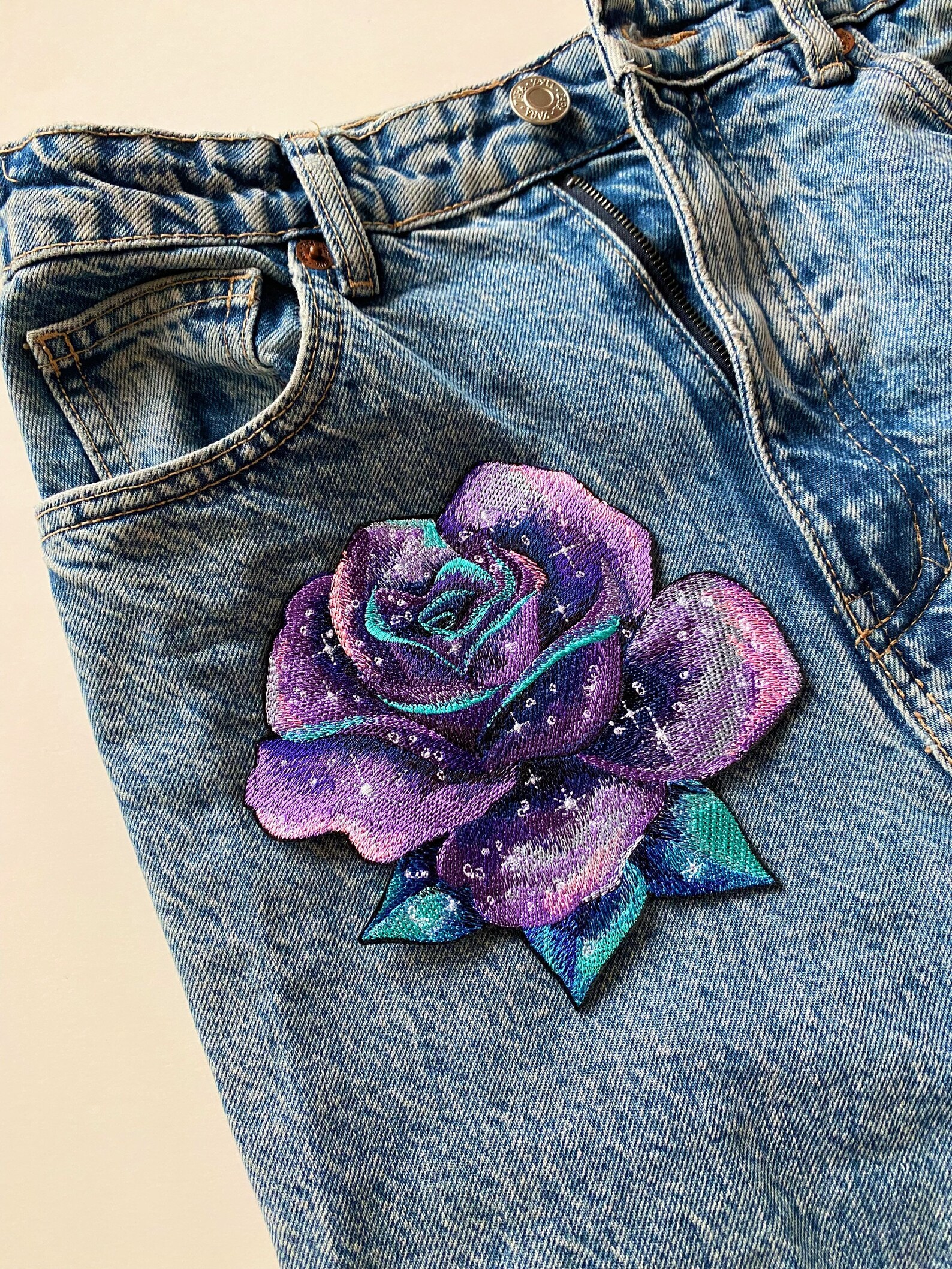 Night Sky Rose Iron on Patch Fancy Flower Jacket Badge - Etsy