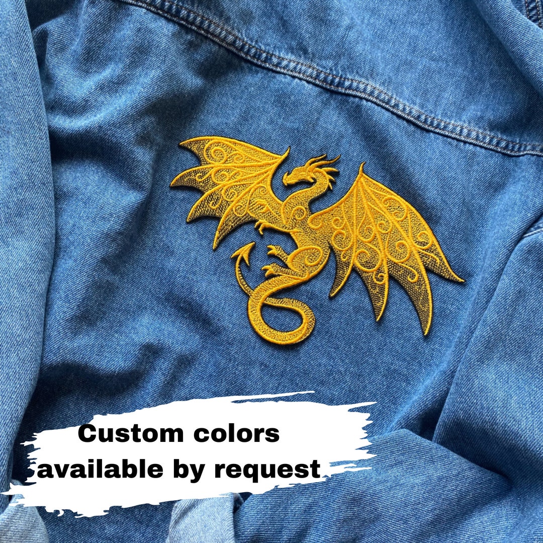 Golden Dragon Embroidered Iron-on Patch: Fantasy Jacket Applique - Etsy