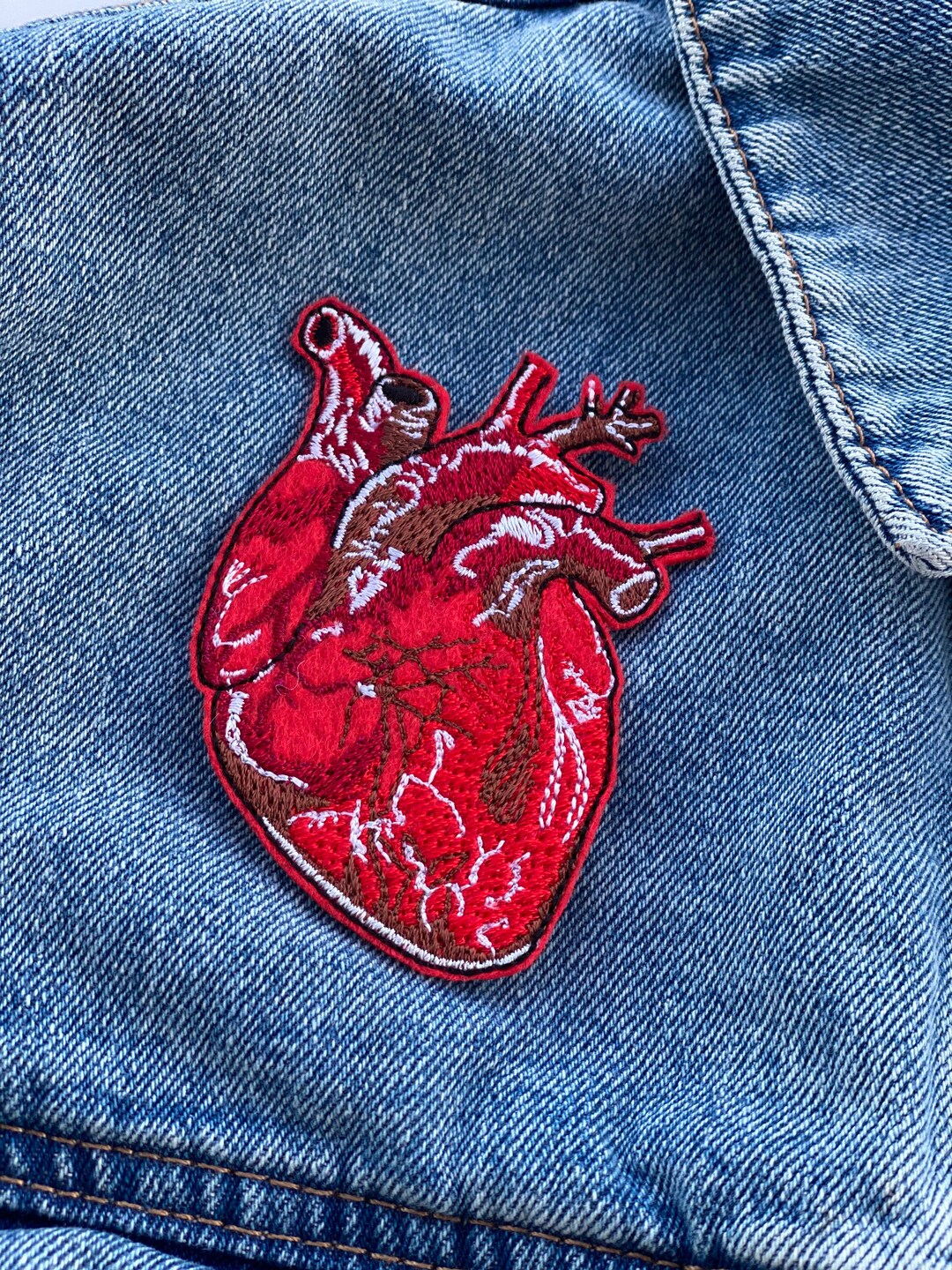 Anatomical Heart Iron on Patch, Sew on Floral Human Heart Applique ...