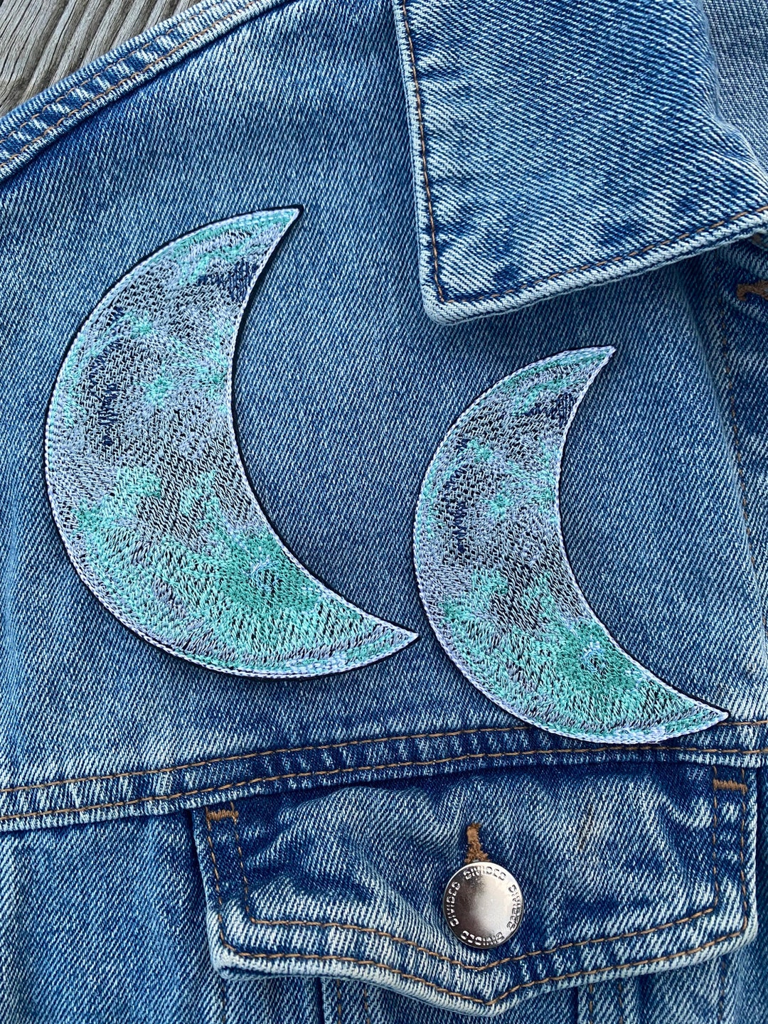 Galaxy Crescent Moon Patch, Stars, Space Badge, Blue Moon Badge ...