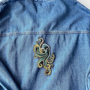 Octopus Iron on Patch, Kraken Patch, Ocean Creature Applique, Sea Embroidered Patch, Marine ...