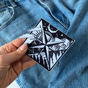 Compass Day Night Patch, Explorer Hiking Patch, Black White Traveler ...
