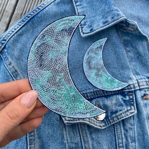 Galaxy Crescent Moon Patch, Stars, Space Badge, Blue Moon Badge, Astronomic Applique Iron on ...