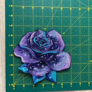 Night Sky Rose Iron on Patch, Fancy Flower Jacket Badge, Galaxy Flower ...