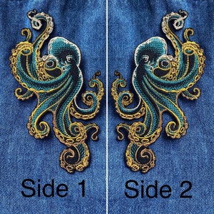Octopus Iron on Patch, Kraken Patch, Ocean Creature Applique, Sea Embroidered Patch, Marine ...