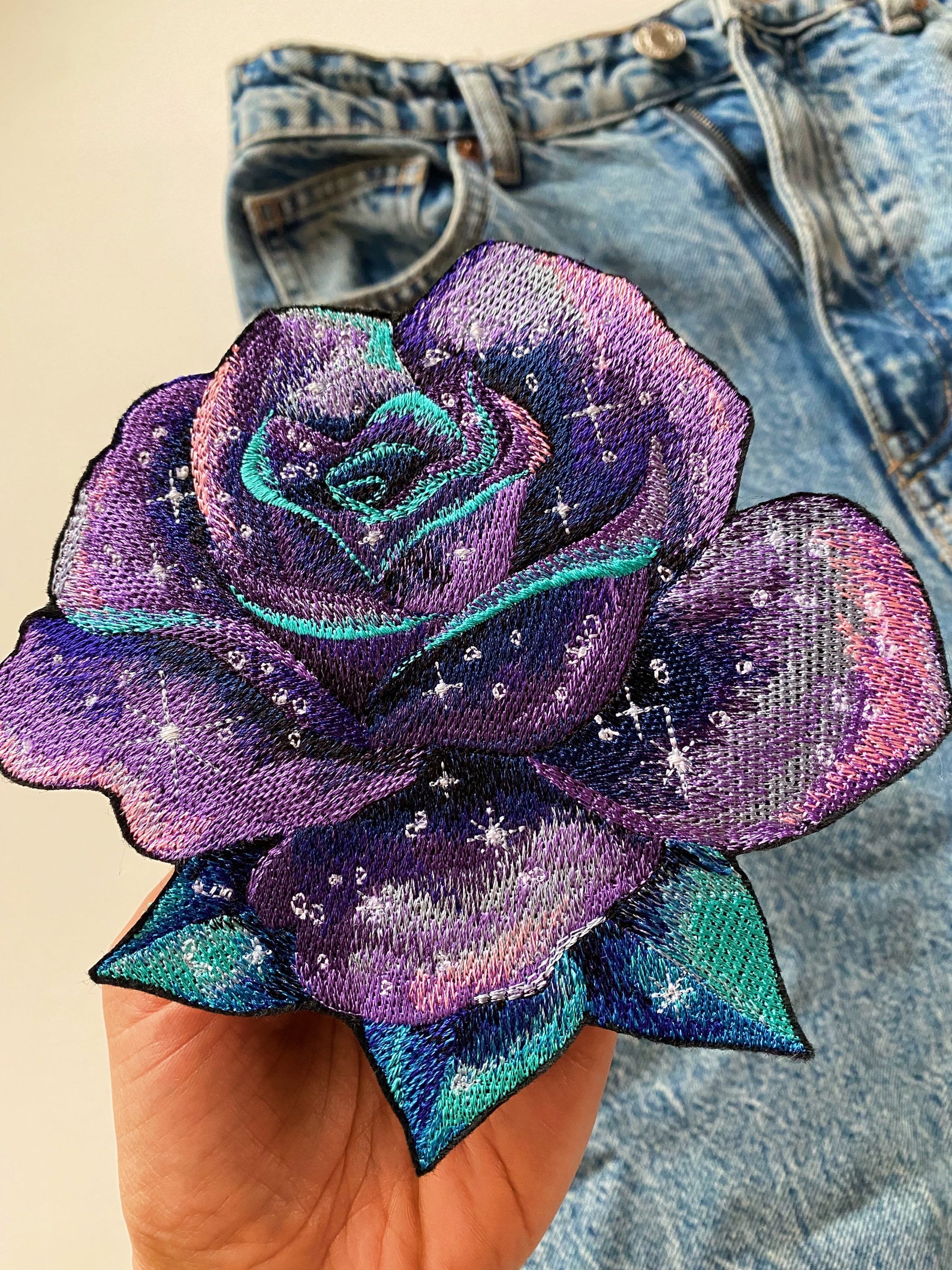Night Sky Rose Iron on Patch Fancy Flower Jacket Badge - Etsy