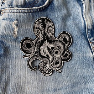 Octopus Iron on Patch, Kraken Patch, Ocean Creature Applique, Sea Embroidered Patch, Halloween ...