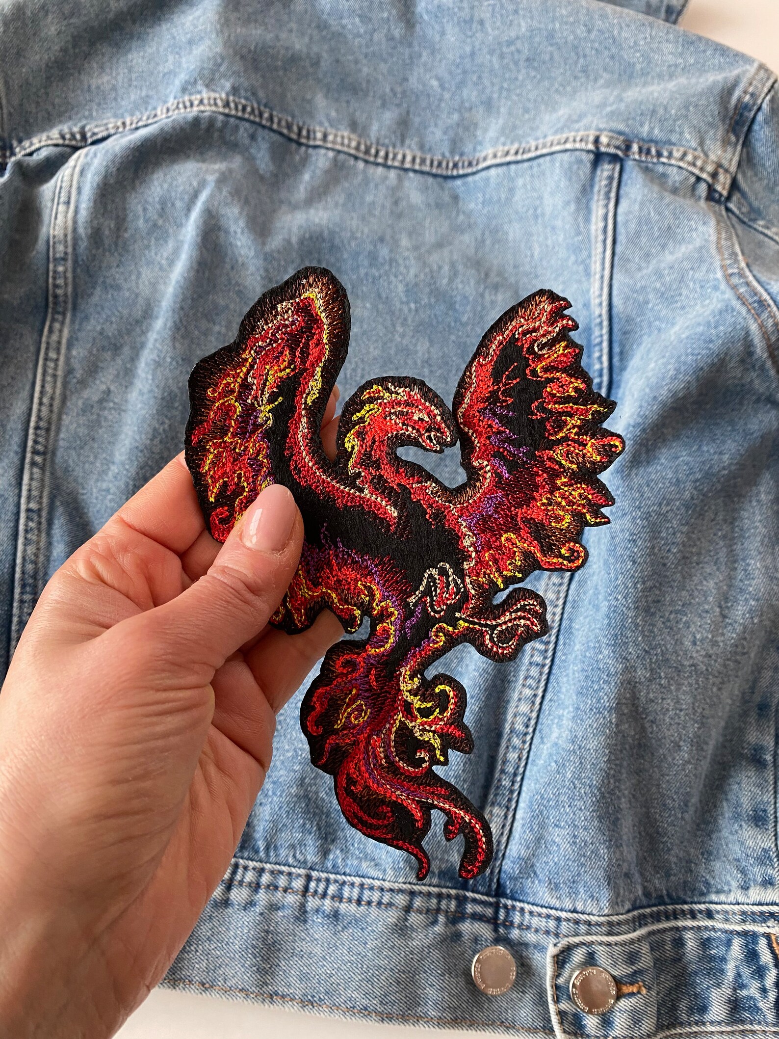 Embroidered Phoenix Iron on Patch: Red Gold Fire Bird Motif - Etsy
