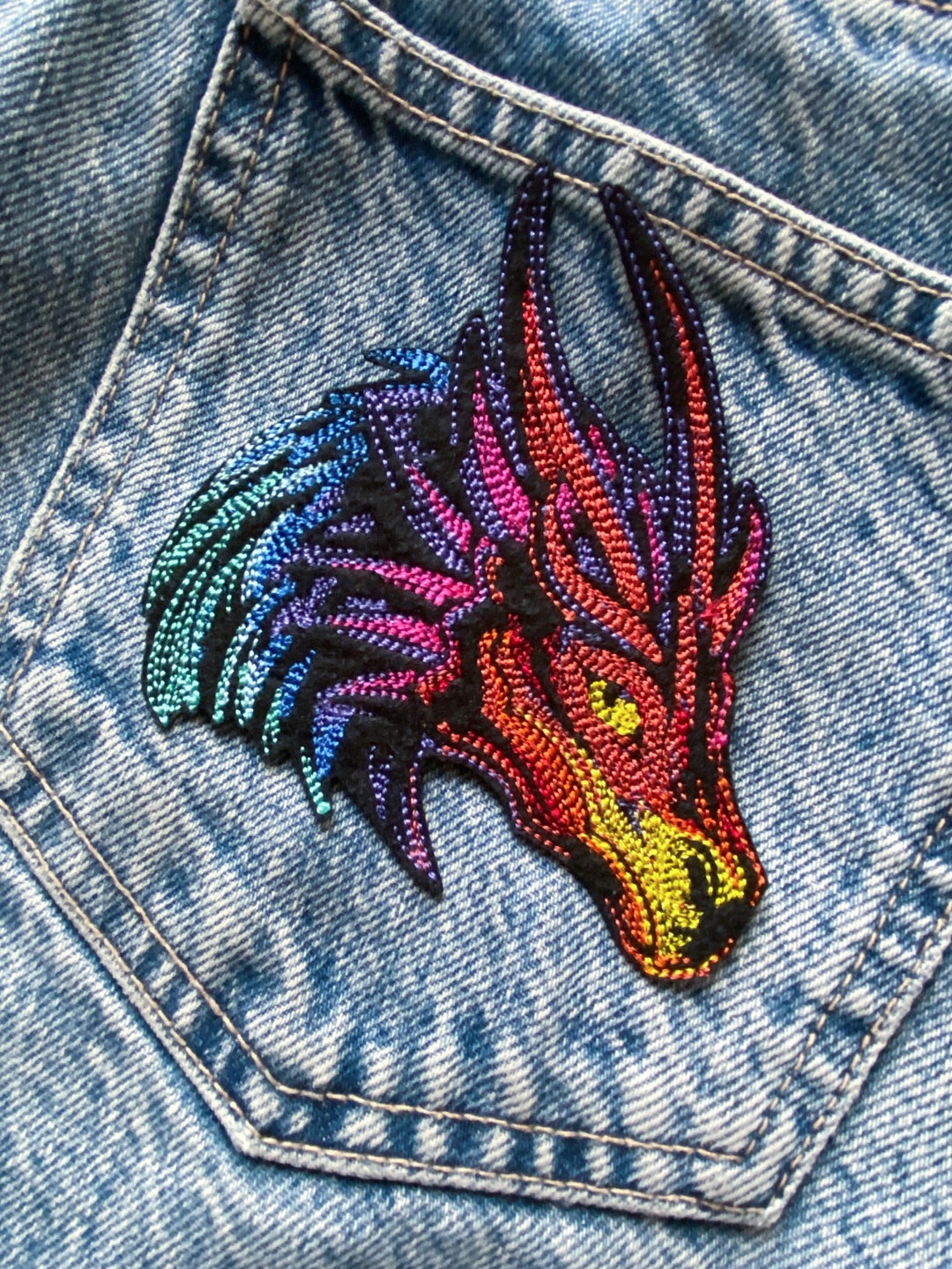Rainbow Dragon Patch, Fantasy Creature Iron On, Enchanting Dragon Badge ...
