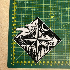 Compass Day Night Patch, Explorer Hiking Patch, Black White Traveler ...