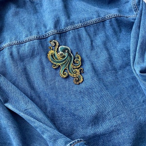 Octopus Iron on Patch, Kraken Patch, Ocean Creature Applique, Sea Embroidered Patch, Marine ...