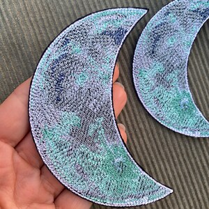 Galaxy Crescent Moon Patch, Stars, Space Badge, Blue Moon Badge ...