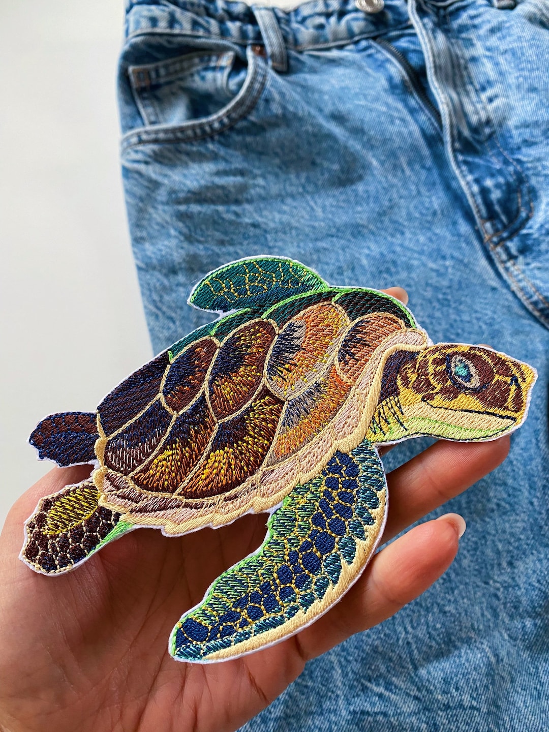 Sea Turtle Embroidered Patch: Iron on Applique, Ocean Creature Badge - Etsy