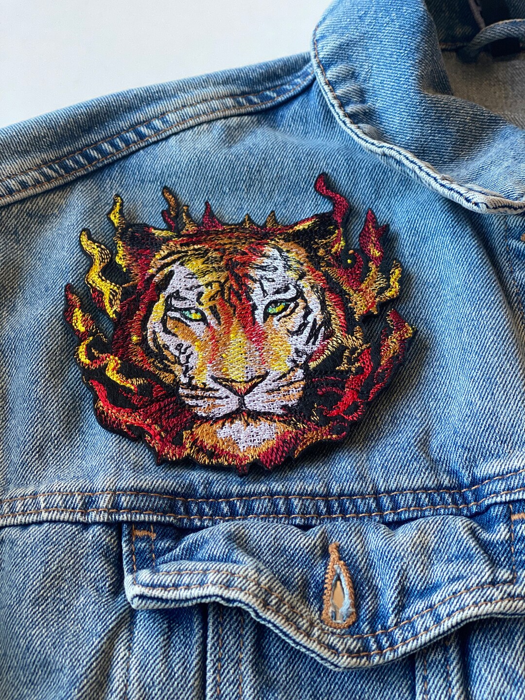 Flames Tiger Iron on Patch. Jungle Animal Sew on Patch. Big Sew on ...