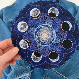Moon Phase Kaleidoscope Mandala Patch, Iron on Galactic Jacket Applique ...