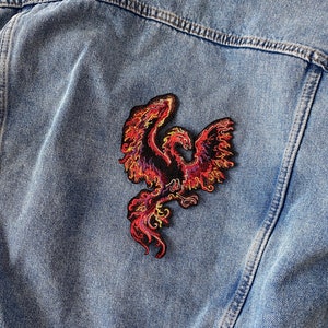 Embroidered Phoenix Iron on Patch: Red Gold Fire Bird Motif - Etsy