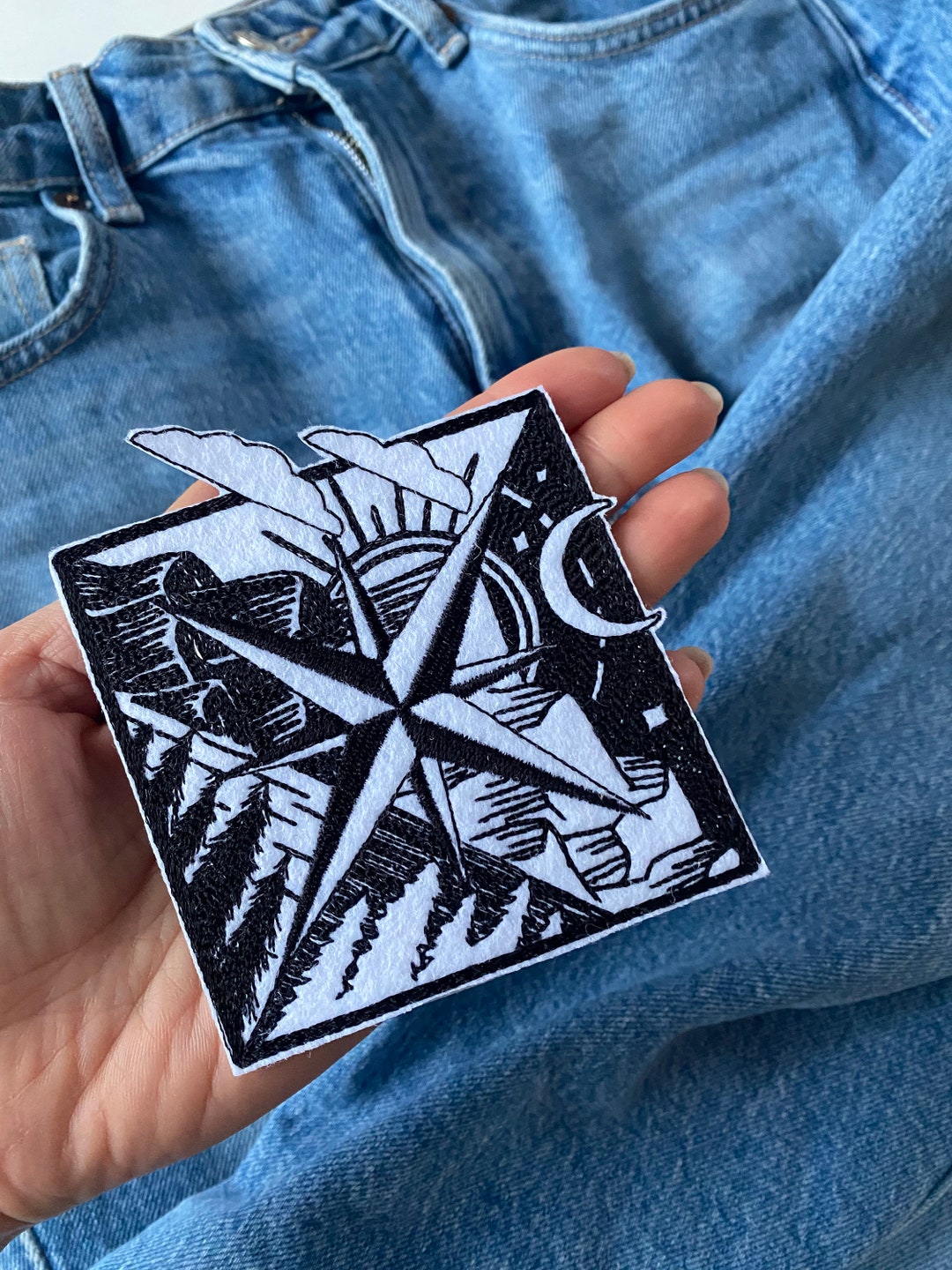 Compass Day Night Patch, Explorer Hiking Patch, Black White Traveler ...