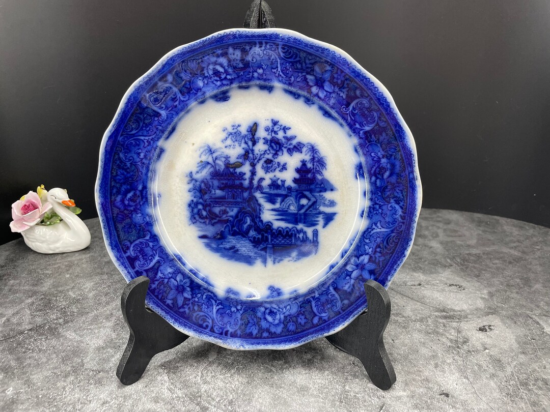 Antique Flow Blue Plate Shanghai Asian - Etsy