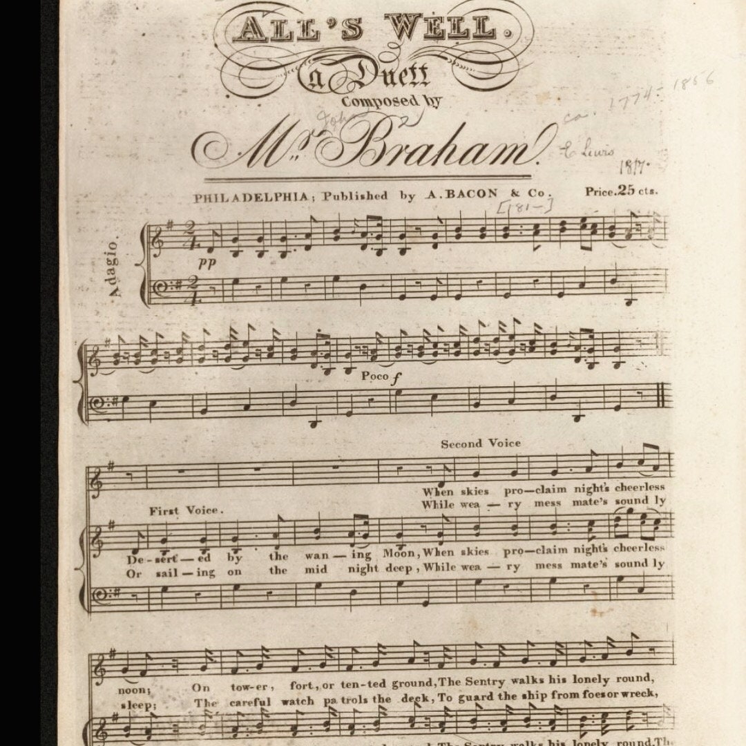 Music Score Fob Seal, good Night, Alls Well. Antique Military Navy Song ...