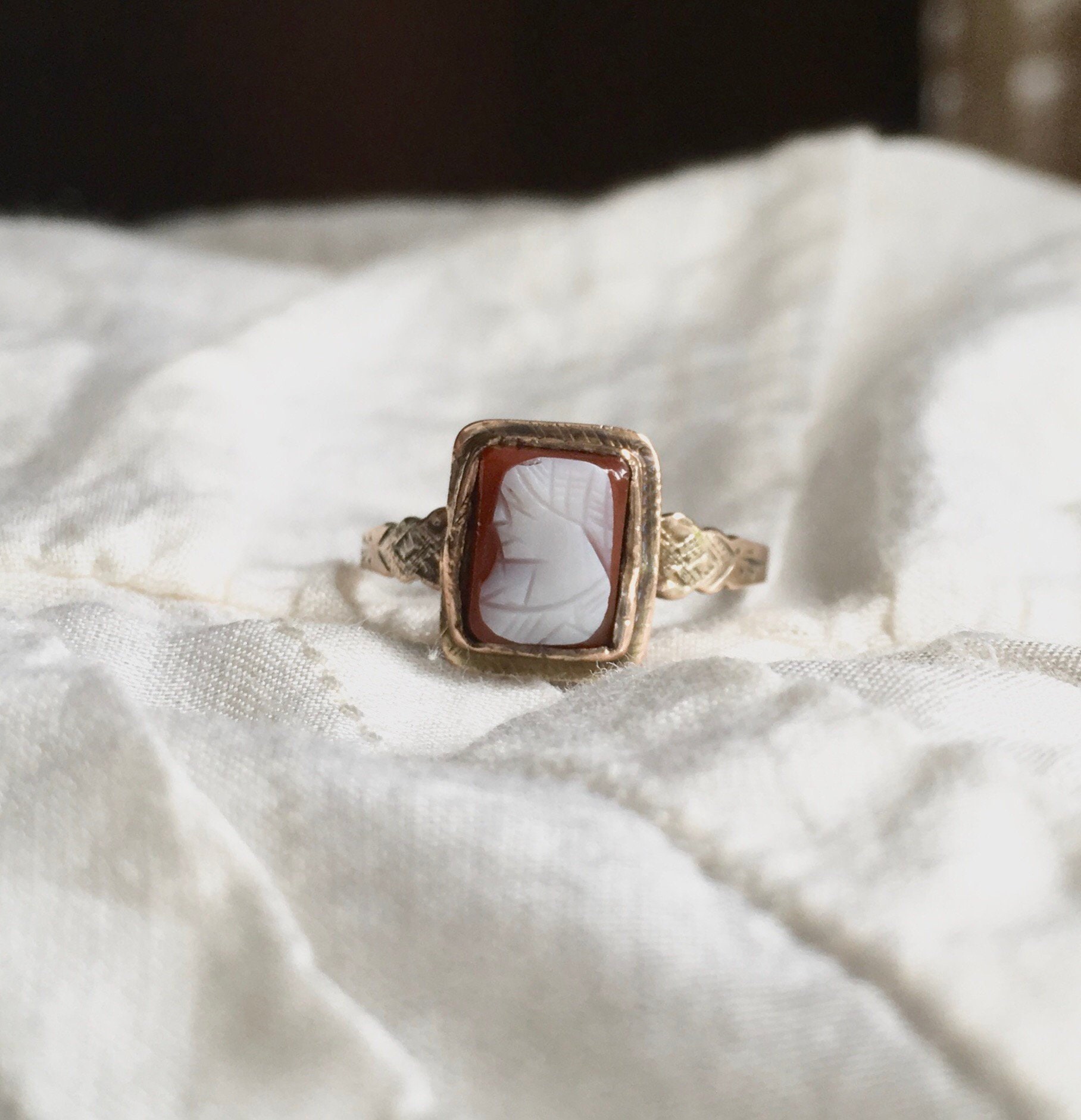 Antique Cameo Ring. 10k Gold Petite Shell Victorian 1800s Carvings Size ...