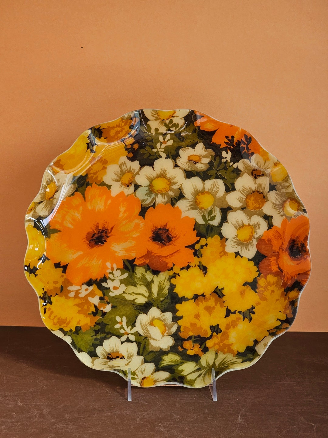 Mid Century Serving Tray/vintage FAB Bold Floral Composite Bar Tray/mid ...