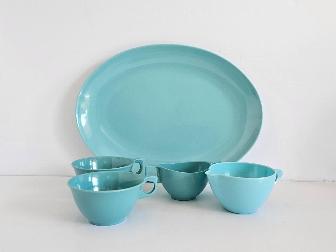 Vintage Turquoise Melmac Mug Cream Sugar Serving Platter Set/vintage ...