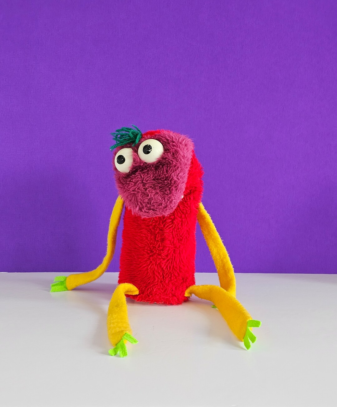 Vintage Diabolo Hand Puppet-red and Purple Fuzzy Monster/vintage Hand ...