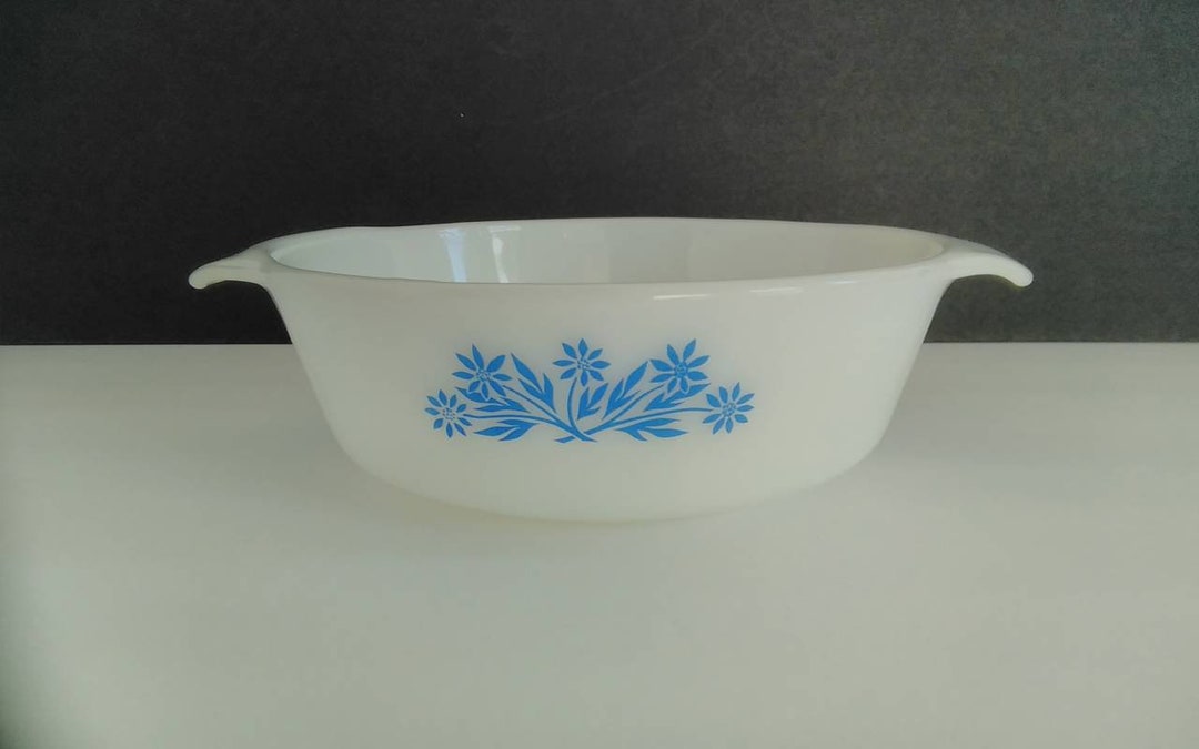 Vintage Fire King Blue Corn Flower Casserole Dish/1 Qt Fire King Baking Dish/anchor Hocking Blue ...