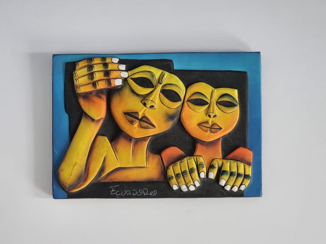 Vintage Ecuador 3D Terra Cotta Painted Tile Guayasamin Style Wall ...