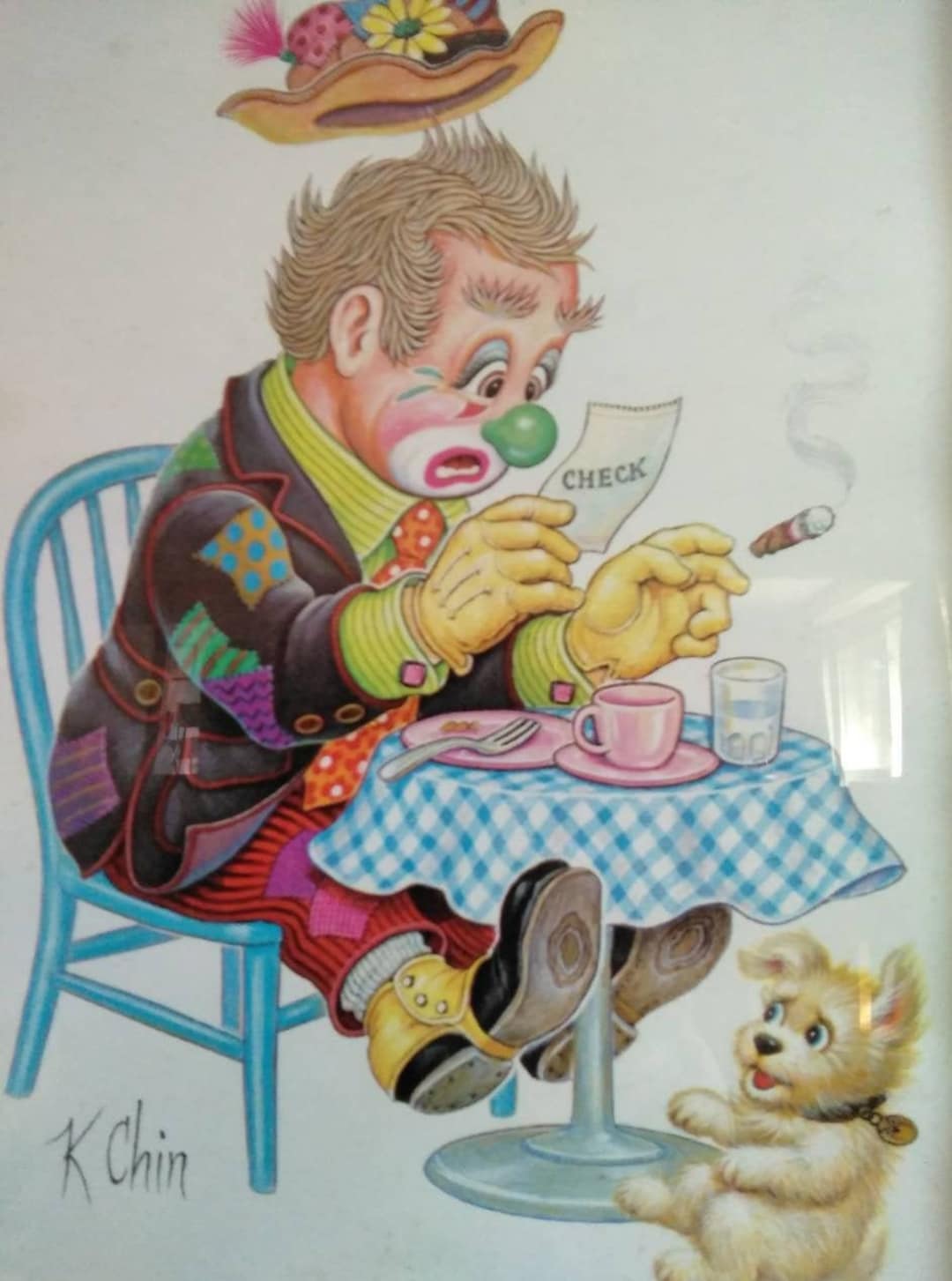 Vintage K Chin Art/vintage Clown Hobo Series Wall Art-got the Check - Etsy