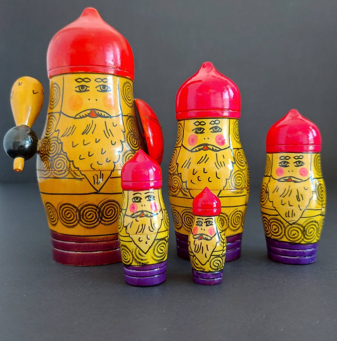Matryoshka Hand Painted Set of 5 Russian Nesting Dolls/vintage USSR ...