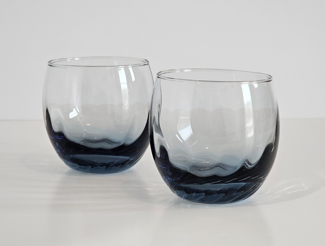 Vintage Libbey Blue Roly Poly Optic Swirl Glasses Set of 2/vintage Blue ...