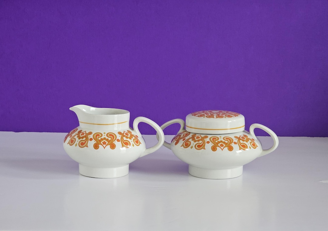 Vintage Ridgway Christina Cream and Sugar Set/mid Century Orange Swirl ...