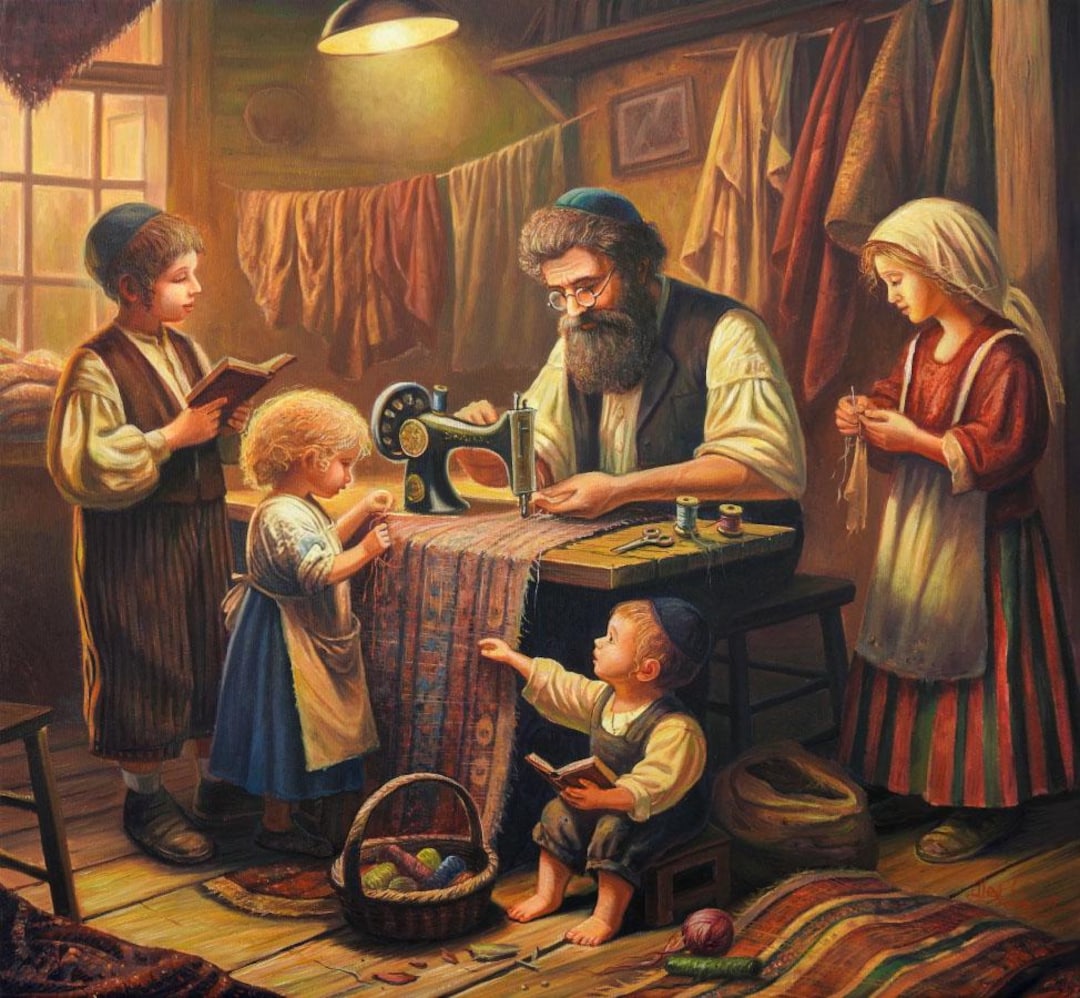 A Day in the Tailors House in the Shtetl Stunning Jewish Painting ...