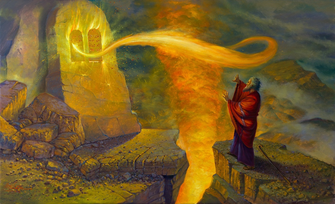 Ten Commandments Painting: Moses With Stone Tablets Judaica Art - Etsy