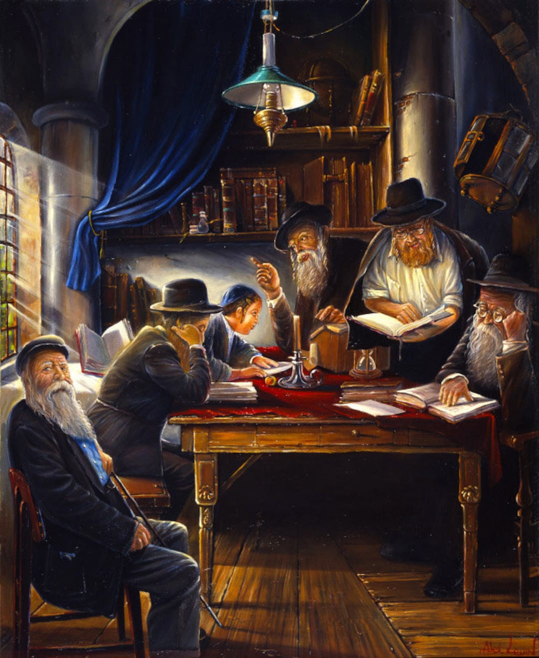 Torah Study in Shtetl. Jewish Painting Judaica Fine Art Print on Canvas ...
