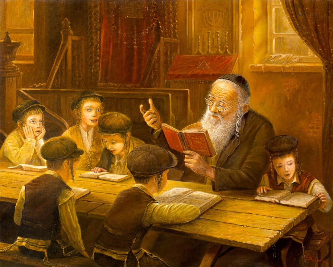 Cheider in Shtetl Judaica Art Rabbi Painting Original Jewish Painting ...