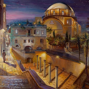 Synagogue Hurva in Jerusalem at Night Painting Comes in Print on Canvas ...