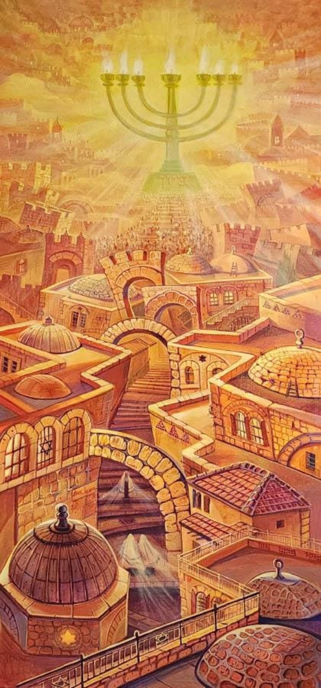 The Shining Menorah Over Jerusalem Original Painting Modern Abstract ...