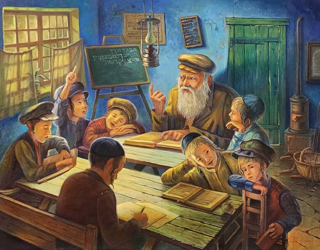 Studying Traditions in the Hebrew School in Shtetl. Jewish Painting ...
