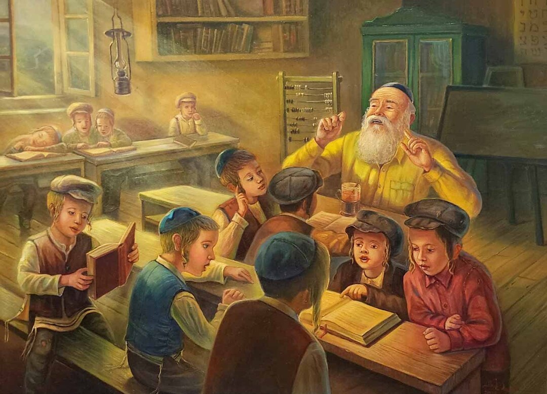 Jewish Shtetl Painting: Hebrew School Scene on Canvas or Metal - Etsy