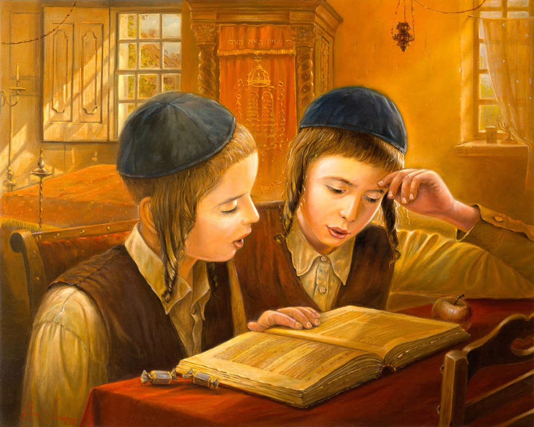Boys Time in Shtetl. Jewish Painting Judaica Fine Art Print on Canvas ...