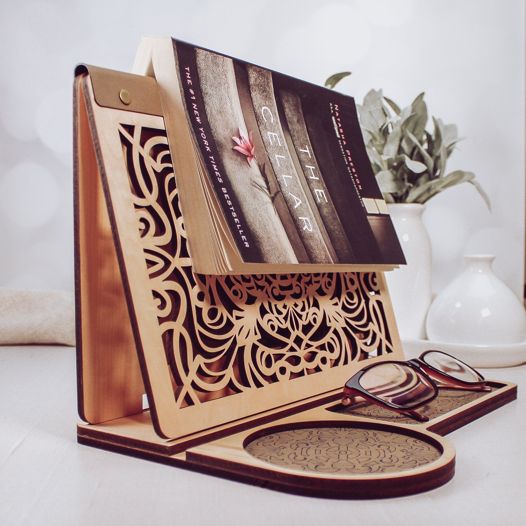 Book Nook, Wood Nightstand Book Page Saver, Wooden Book Valet Tray ...