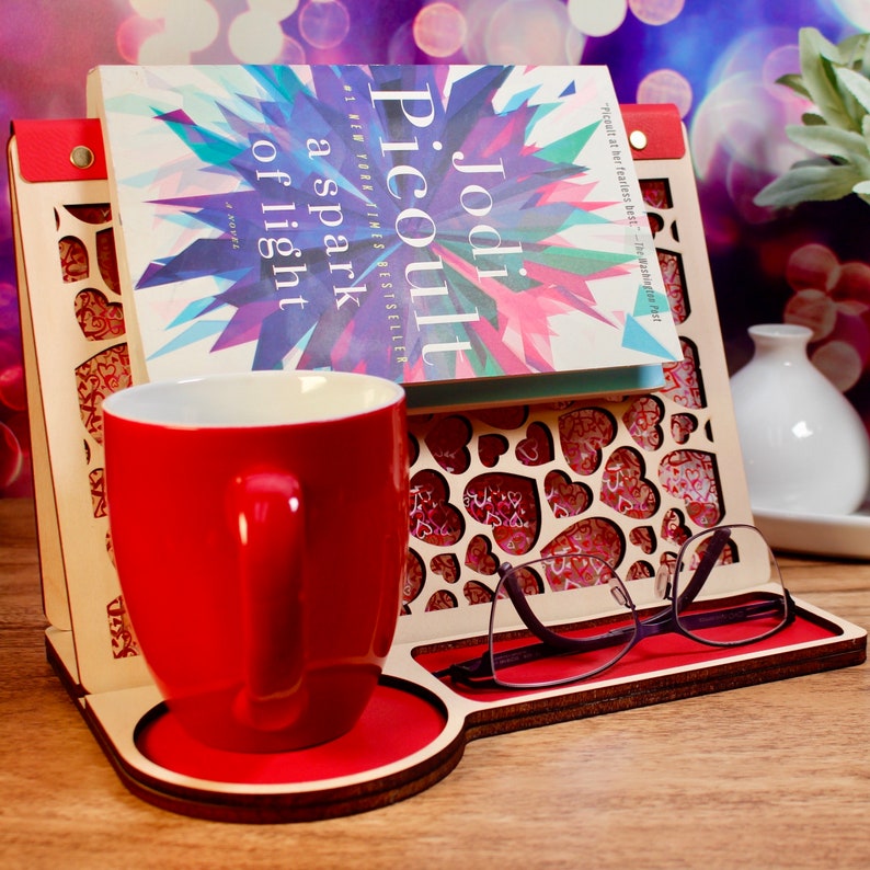 Hearts Wooden Book Valet Tray, Wood Nightstand Book Nook, Page Holder ...