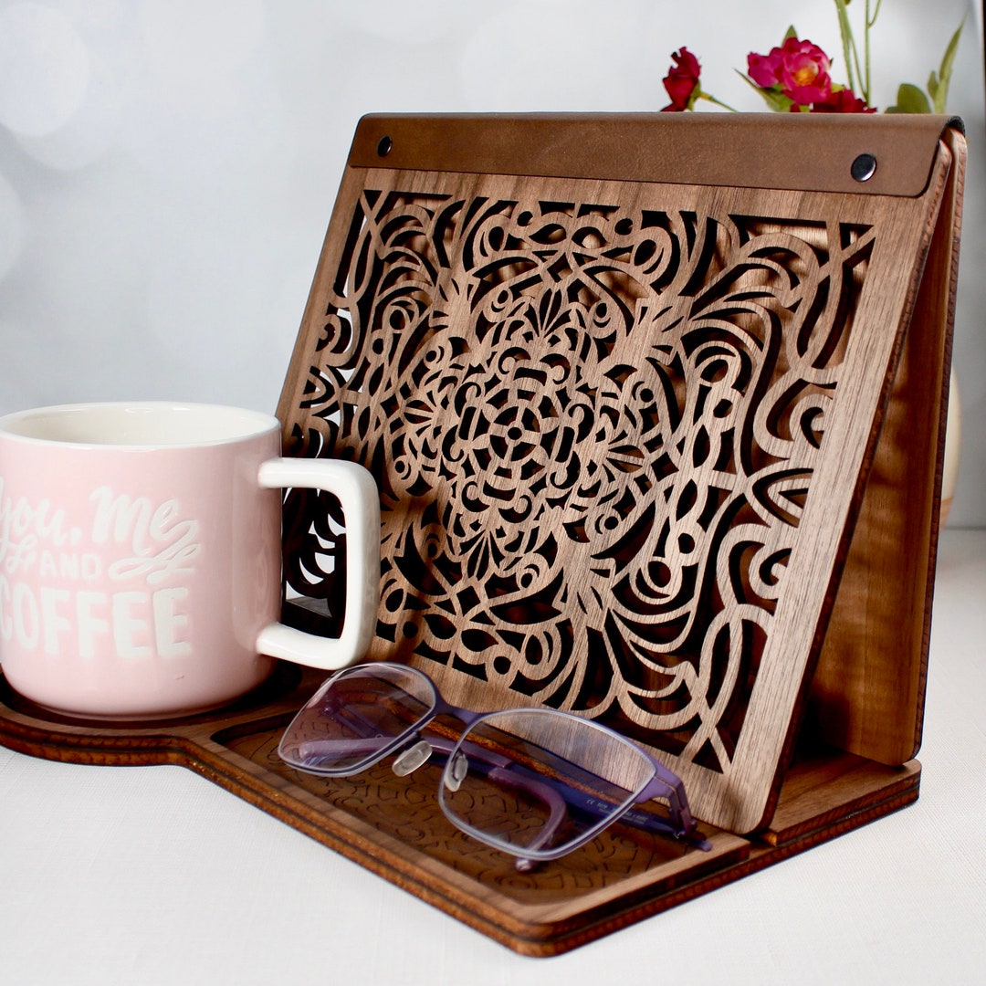 Unique Book Nook, Walnut Wood Book Valet Tray, Wooden Nightstand Book ...